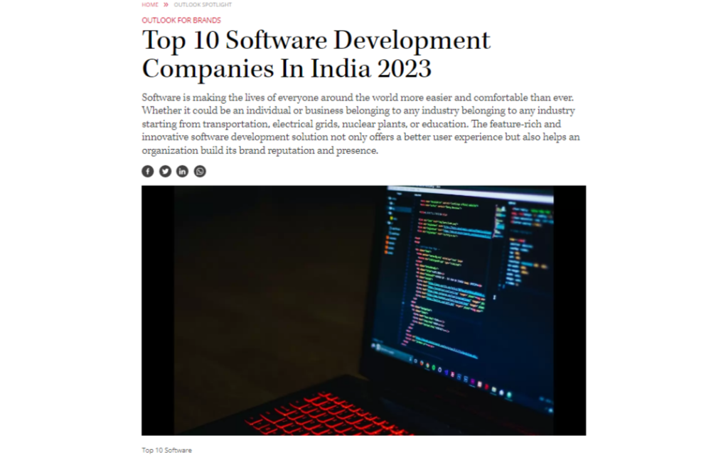Outlook India: Top 10 Software Development Companies In India 2023 | Globant